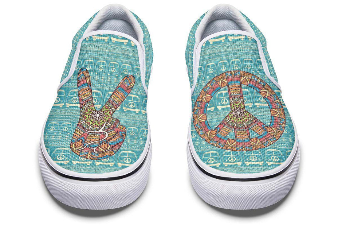 Hippie Peace Sign Shoes | Teal Slip On Shoes | YesWeVibe – Yes We Vibe