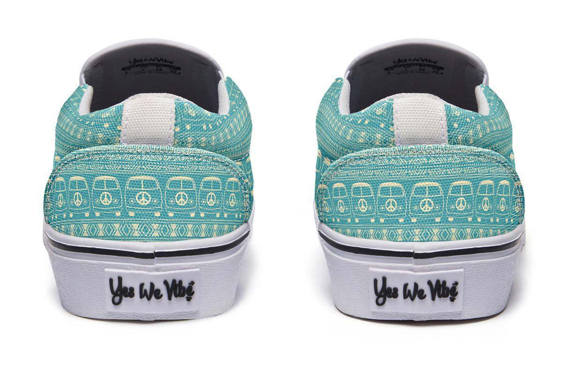 Hippie Peace Sign Shoes | Teal Slip On Shoes | YesWeVibe – Yes We Vibe