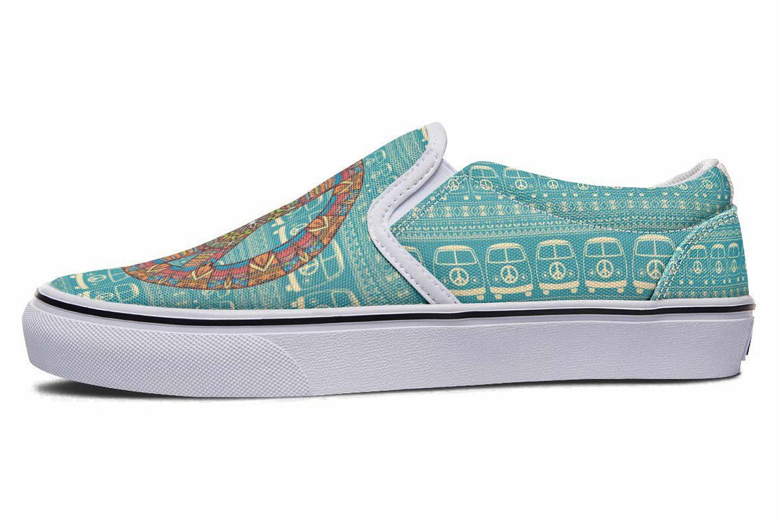 Hippie Peace Sign Shoes | Teal Slip On Shoes | YesWeVibe – Yes We Vibe