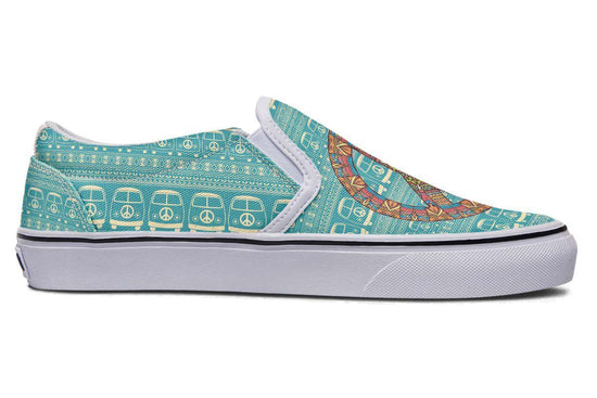 Hippie Peace Sign Shoes | Teal Slip On Shoes | YesWeVibe – Yes We Vibe