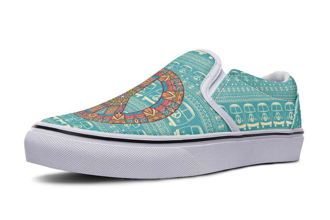 Hippie Peace Sign Shoes | Teal Slip On Shoes | YesWeVibe – Yes We Vibe